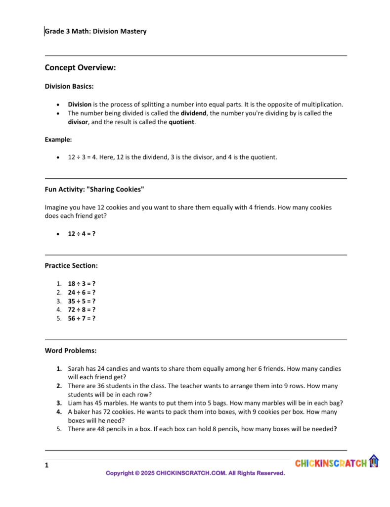 Grade 3 Math Division Mastery Worksheets