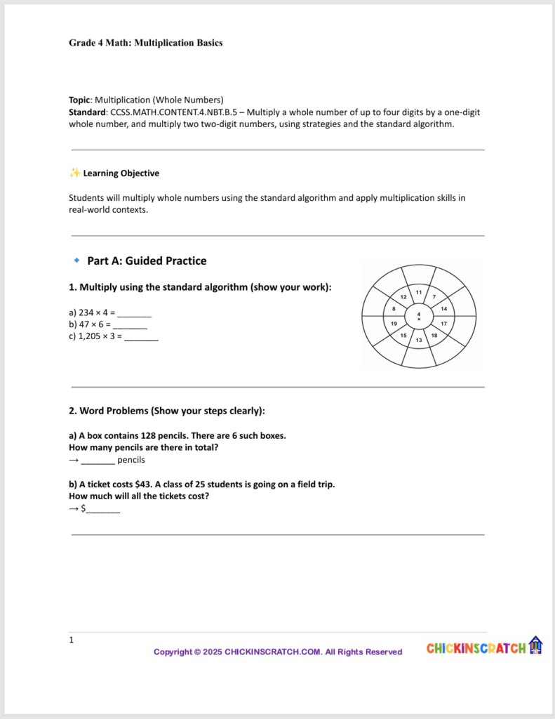 Grade 4 Math Multiplication Basics Worksheets