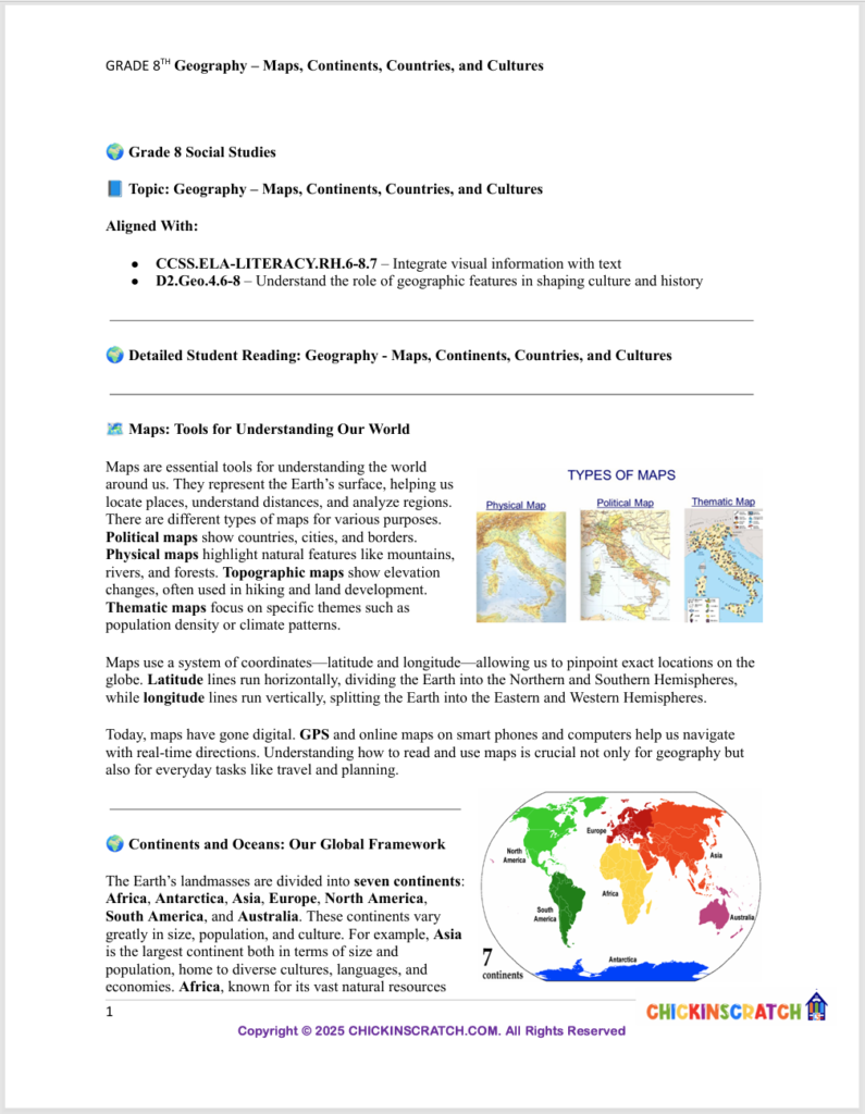 Grade 8 Geography Maps Continents Countries Worksheets