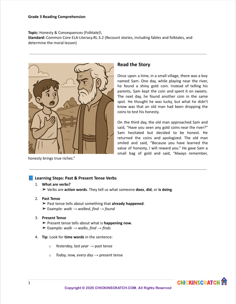 Grade 3 Reading Comprehension Fables and Folktales - Chickinscratch
