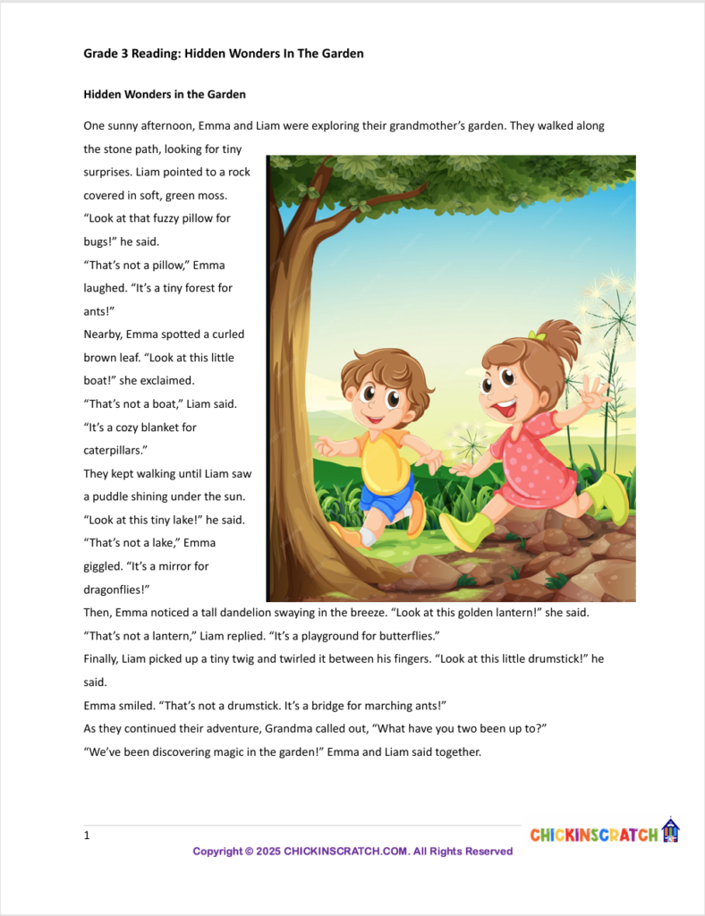 Grade 3 Reading Hidden Wonders in the Garden Worksheets